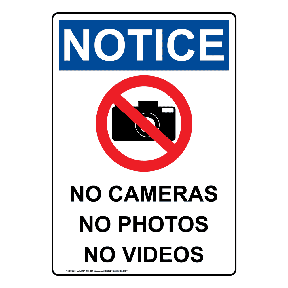 Portrait OSHA No Cameras No Photos Sign With Symbol ONEP-35158