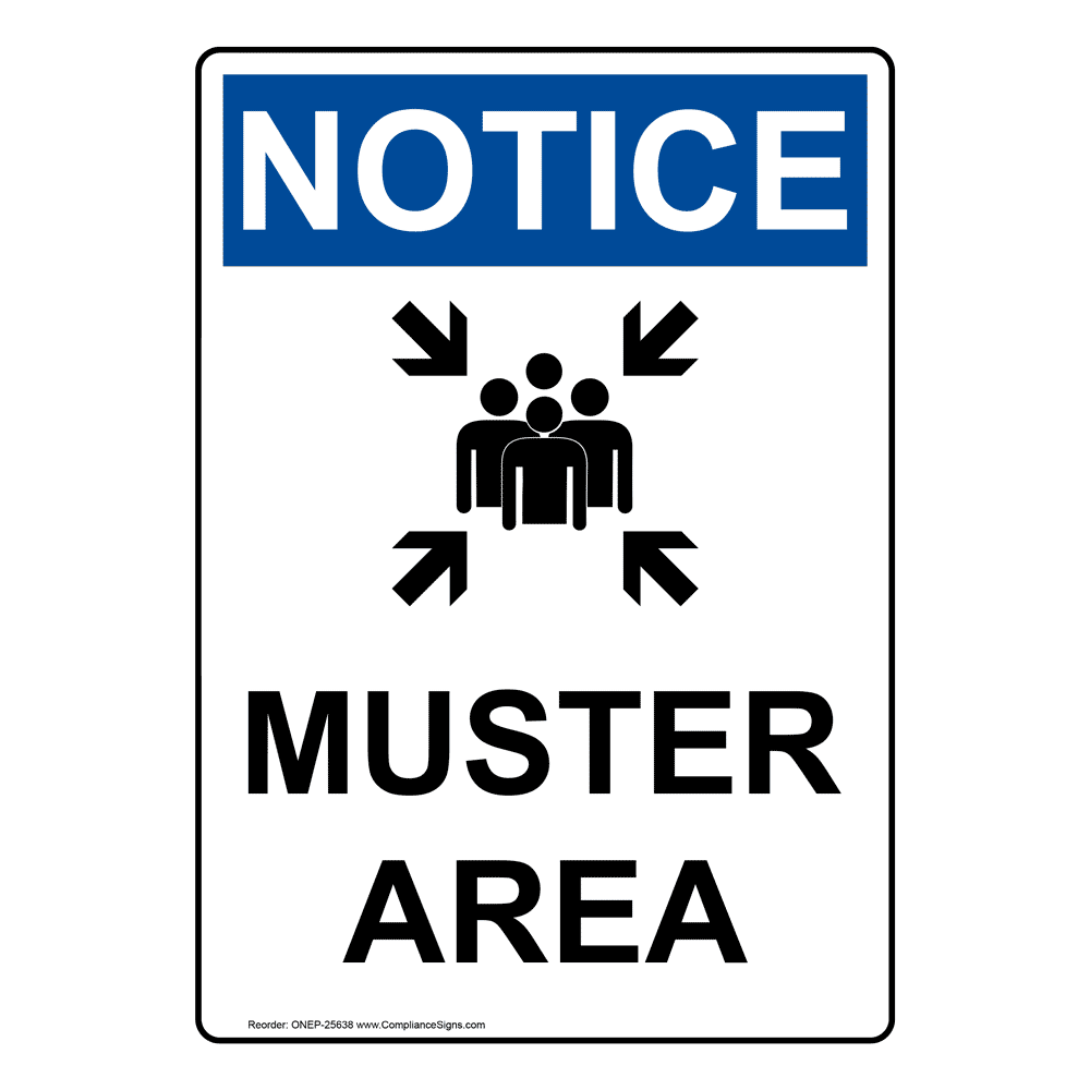 Portrait OSHA Muster Area Sign With Symbol ONEP-25638