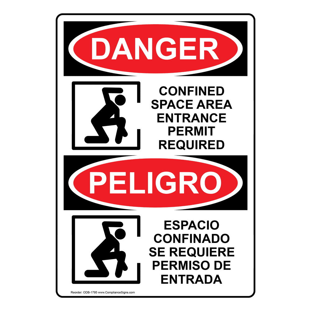 OSHA DANGER Confined Space Permit Required Bilingual Sign ODB-1795