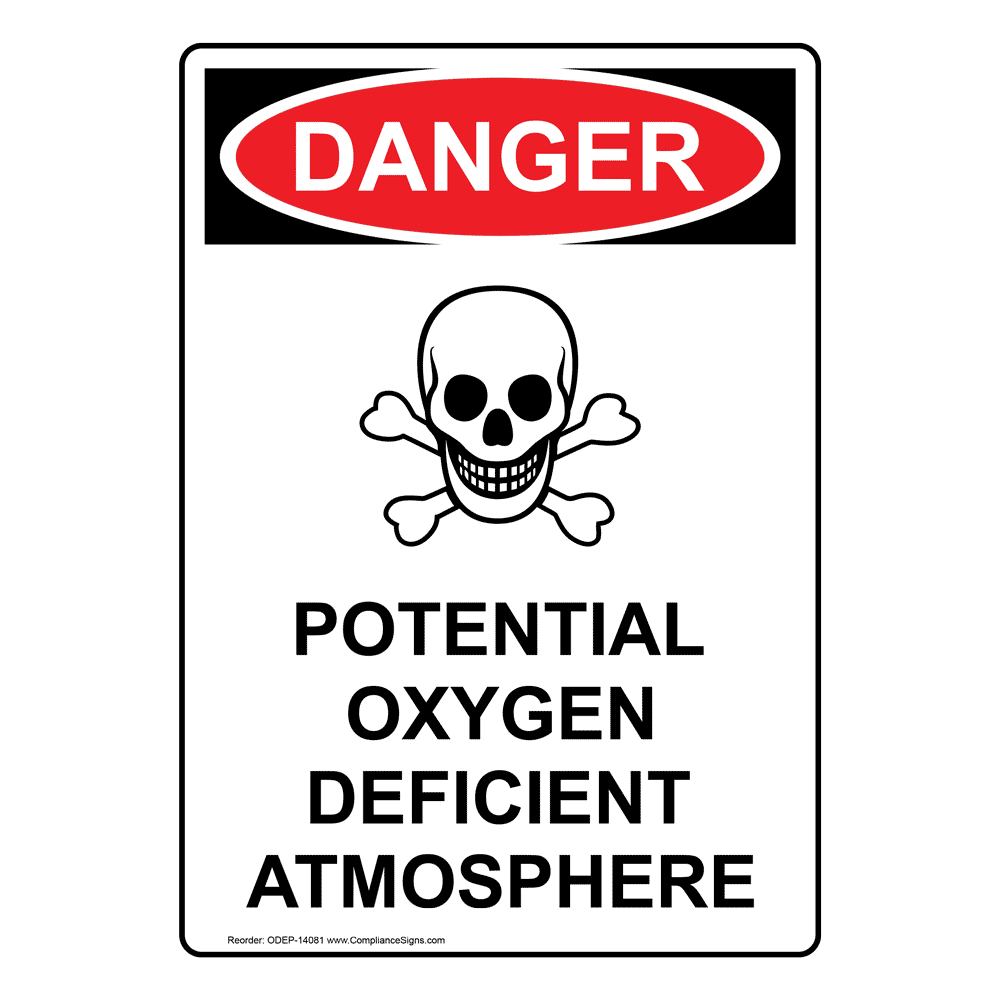 Portrait OSHA Potential Oxygen Deficient Sign With Symbol ODEP-14081
