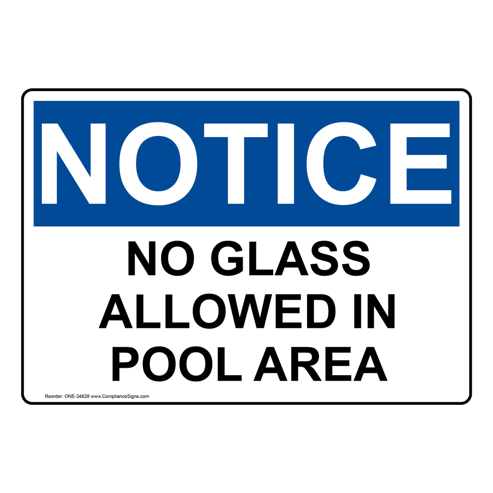 OSHA No Glass Allowed In Pool Area Sign ONE-34628