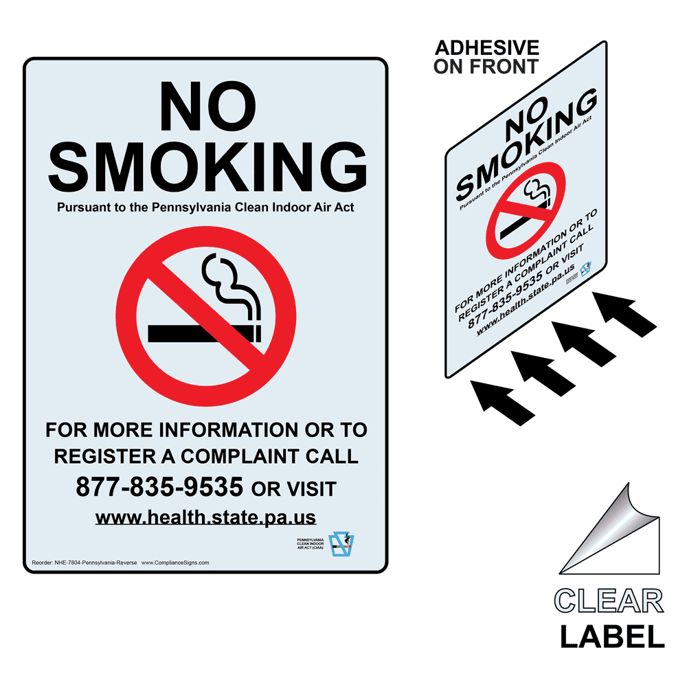 No Smoking Clean Indoor Air Act Label NHE-7804-Pennsylvania-Reverse