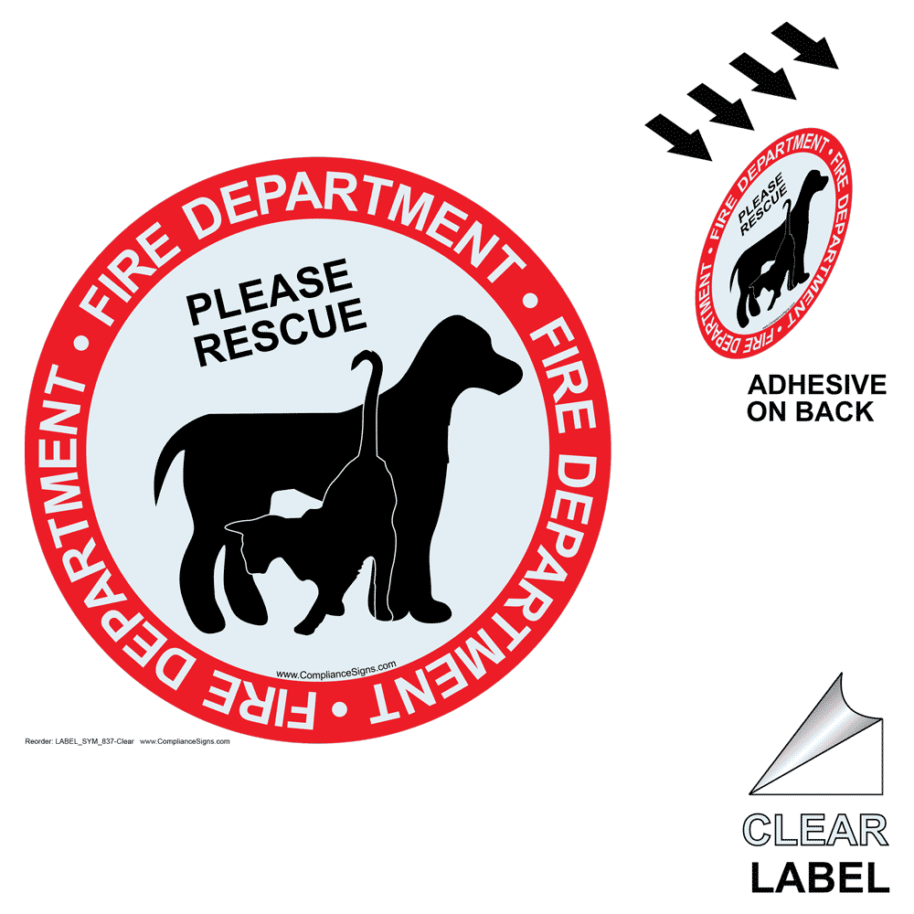 Fire Department Please Rescue Label LABEL-SYM-837-Clear Pets Inside