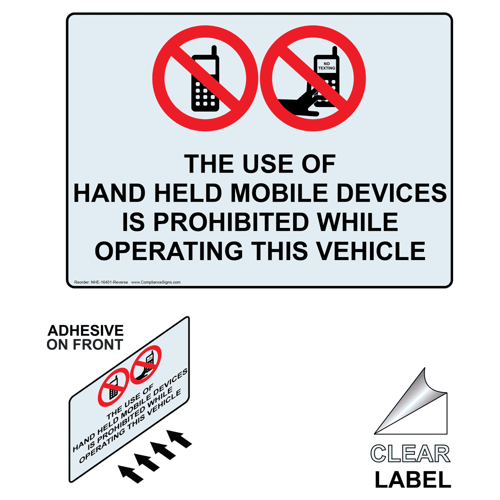 Use Of Hand Held Devices Prohibited Vehicle Label NHE-16401-Reverse