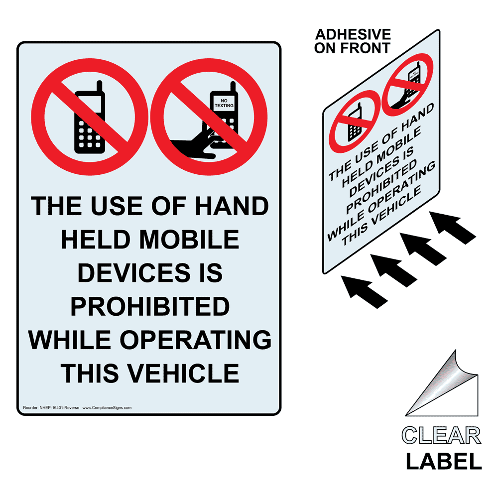 Use Of Hand Held Devices Prohibited Operating Vehicle Label NHE-16401