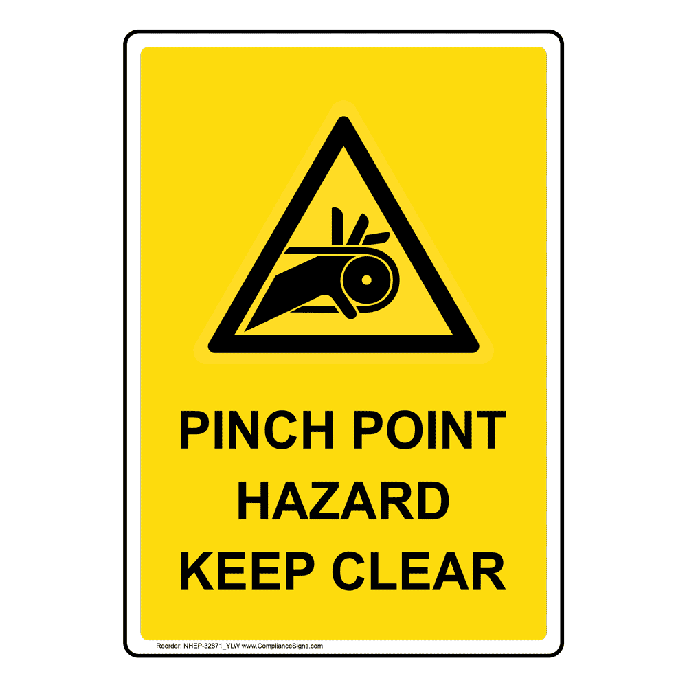 Portrait Pinch Point Hazard Keep Clear Sign With Symbol NHEP 32871 YLW portrait-pinch-point-hazard-keep-clear-sign-with-symbol-nhep-32871-ylw