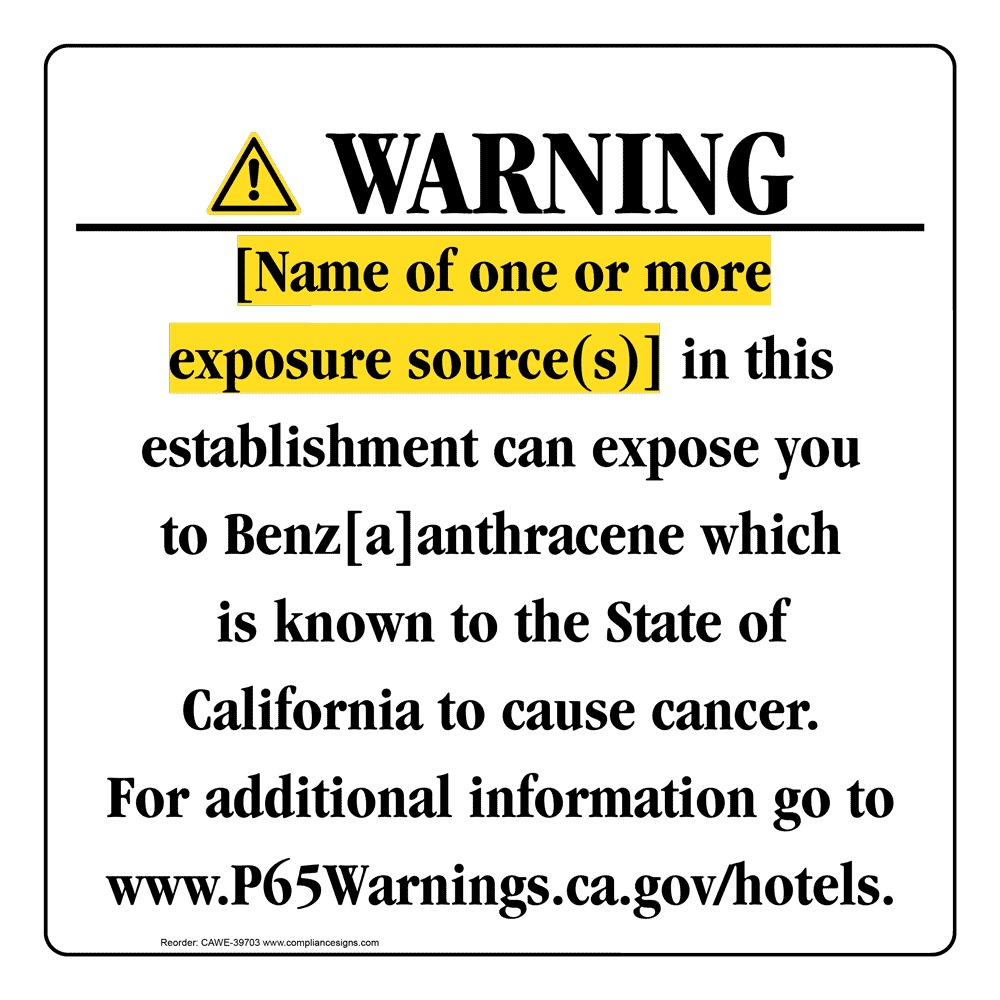 California Prop 65 Hotel Warning Sign CAWE-39703