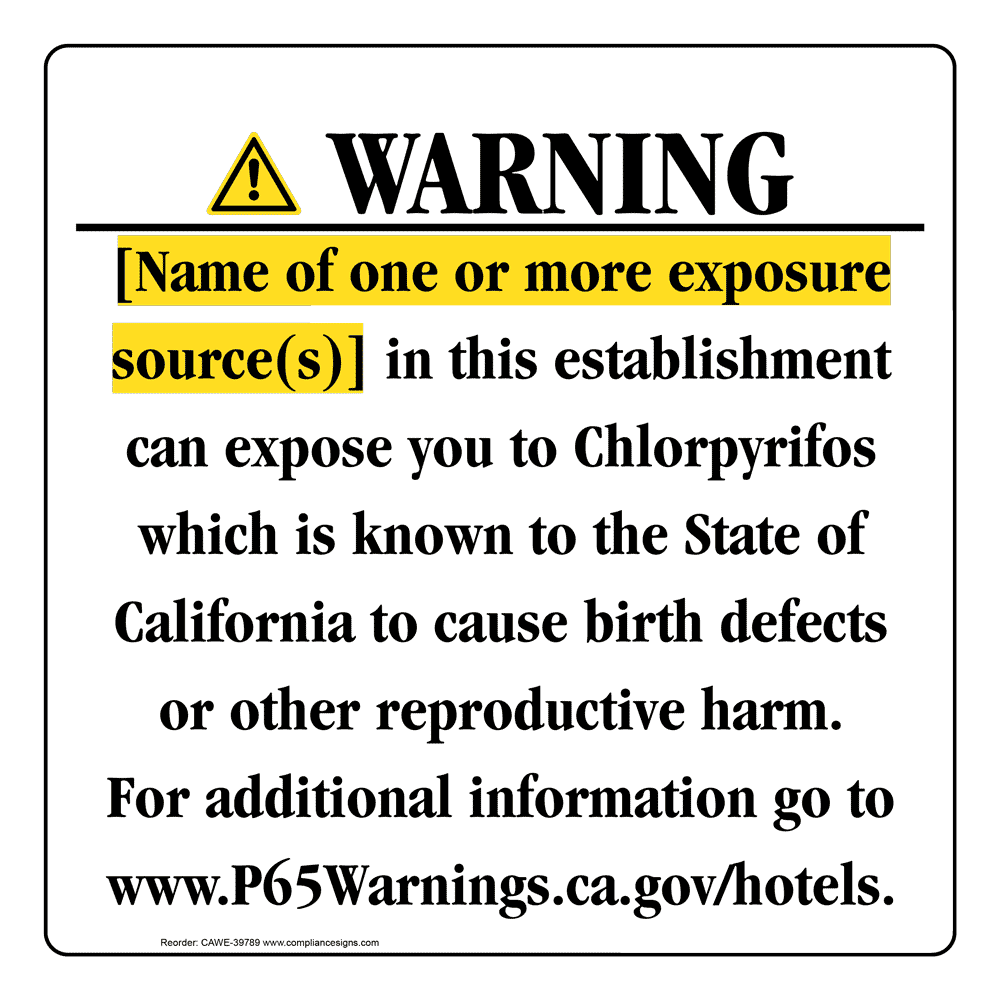 California Prop 65 Hotel Warning Sign CAWE-39789