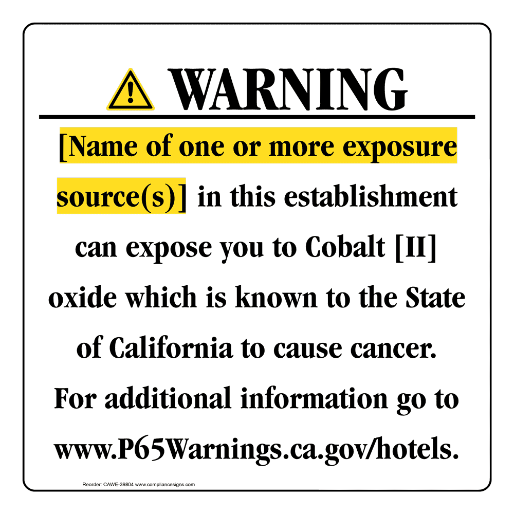 California Prop 65 Hotel Warning Sign CAWE-39804