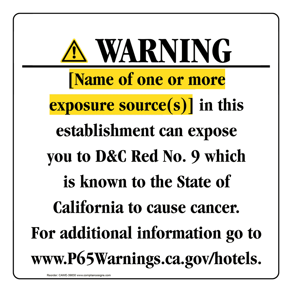 California Prop 65 Hotel Warning Sign CAWE-39830