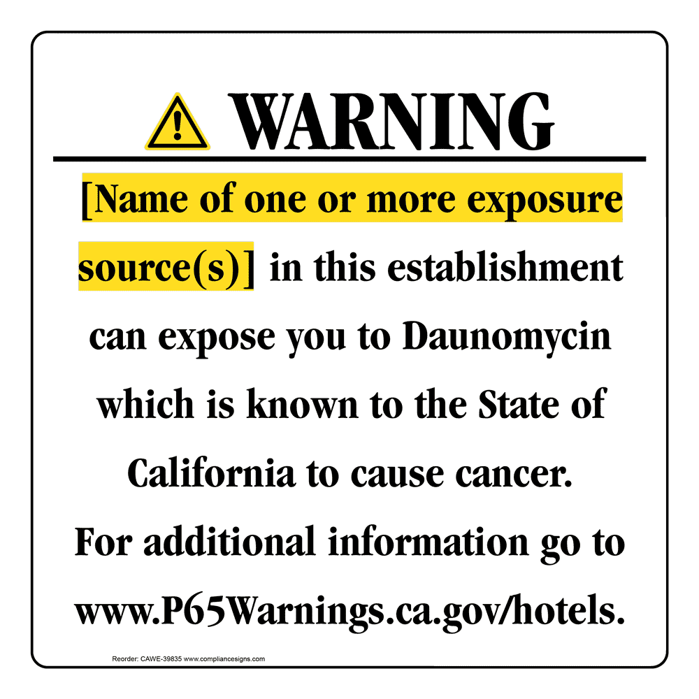 California Prop 65 Hotel Warning Sign CAWE-39835