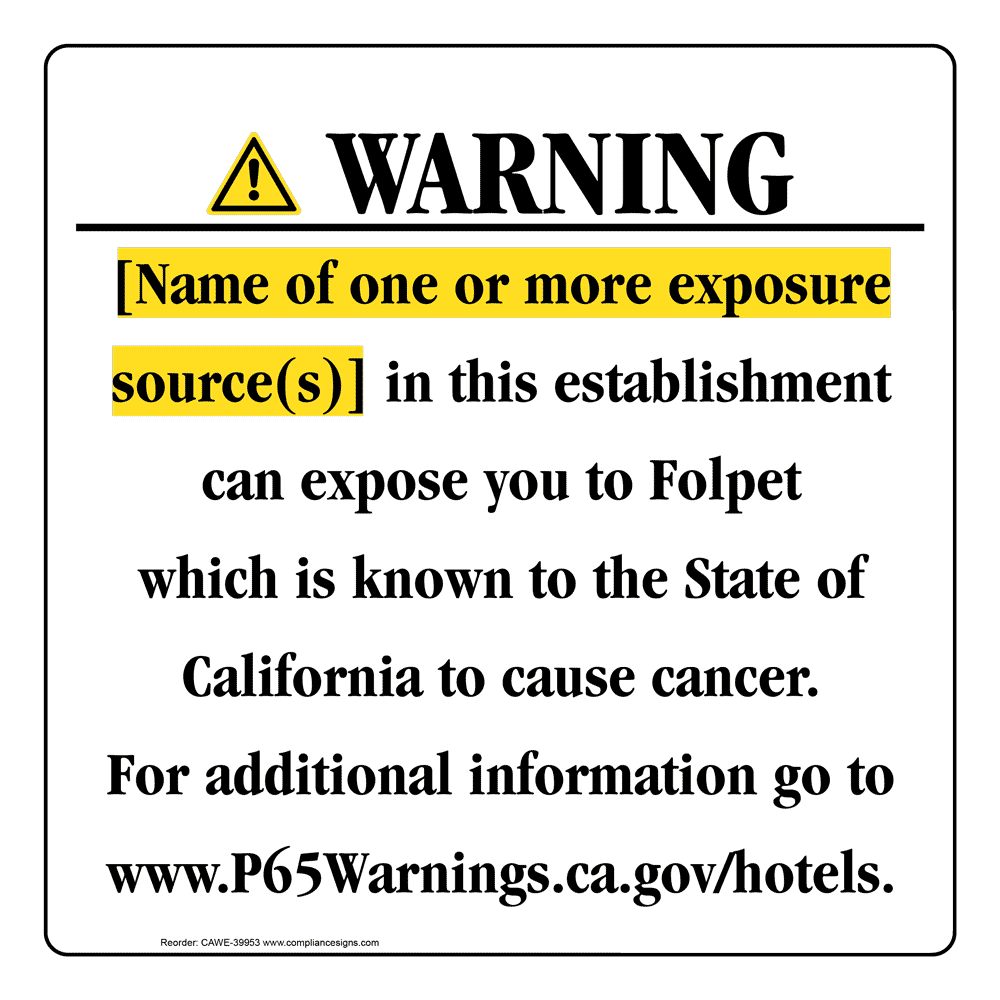 California Prop 65 Hotel Warning Sign CAWE-39953