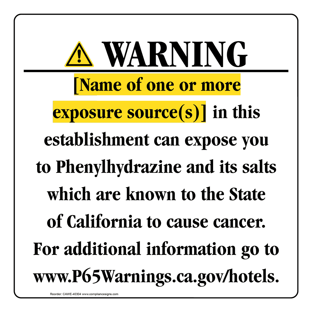 California Prop 65 Hotel Warning Sign CAWE-40304
