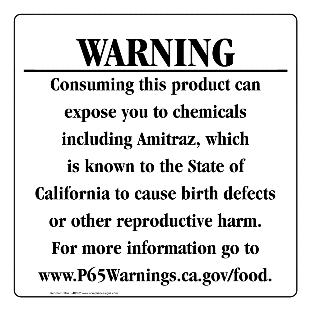 California Prop 65 Food Warning Sign CAWE-40592