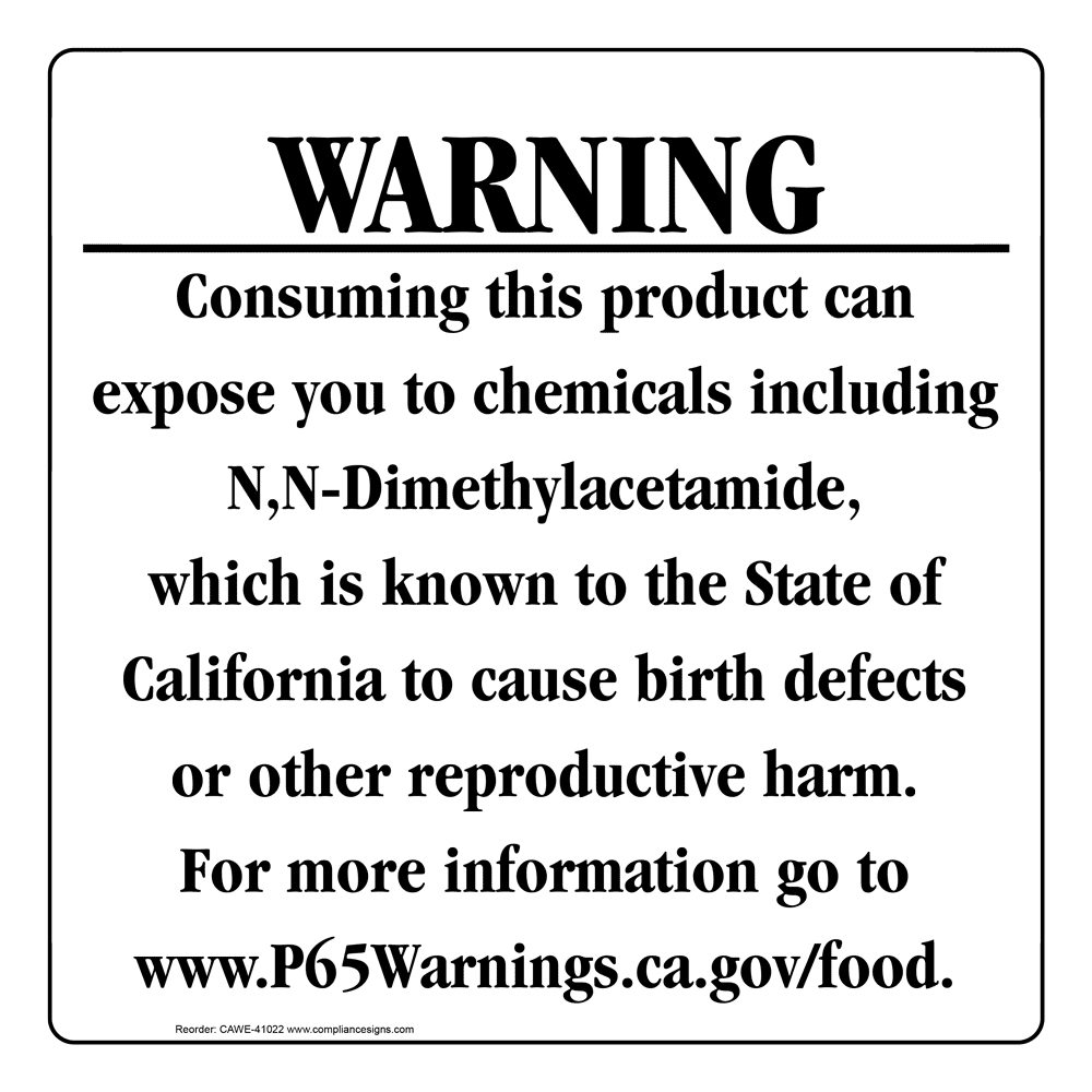 California Prop 65 Food Warning Sign CAWE-41022