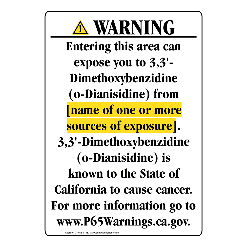 Portrait California Prop 65 Chemical Exposure Area Warning Sign CAWE-41387