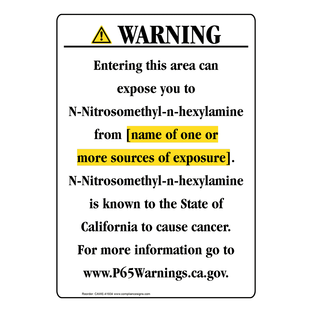 Portrait California Prop 65 Chemical Exposure Area Warning Sign CAWE-41934