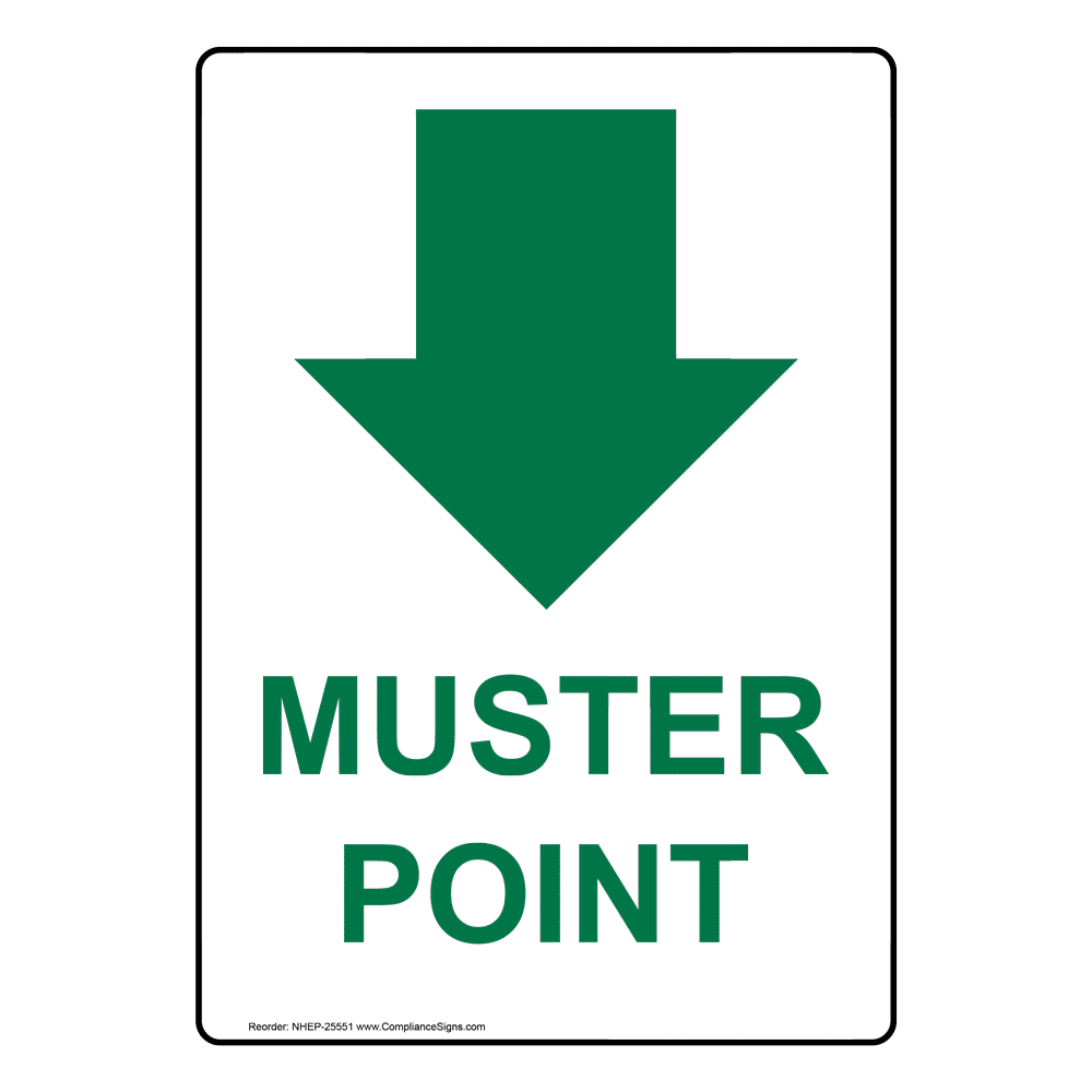Portrait Muster Point [with down arrow] Sign With Symbol NHEP-25551
