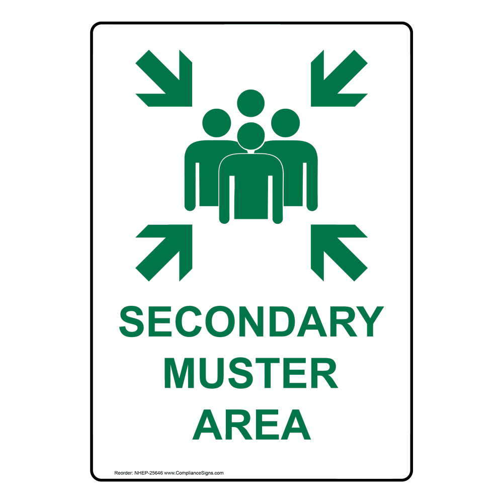 Portrait Secondary Muster Area Sign With Symbol NHEP-25646