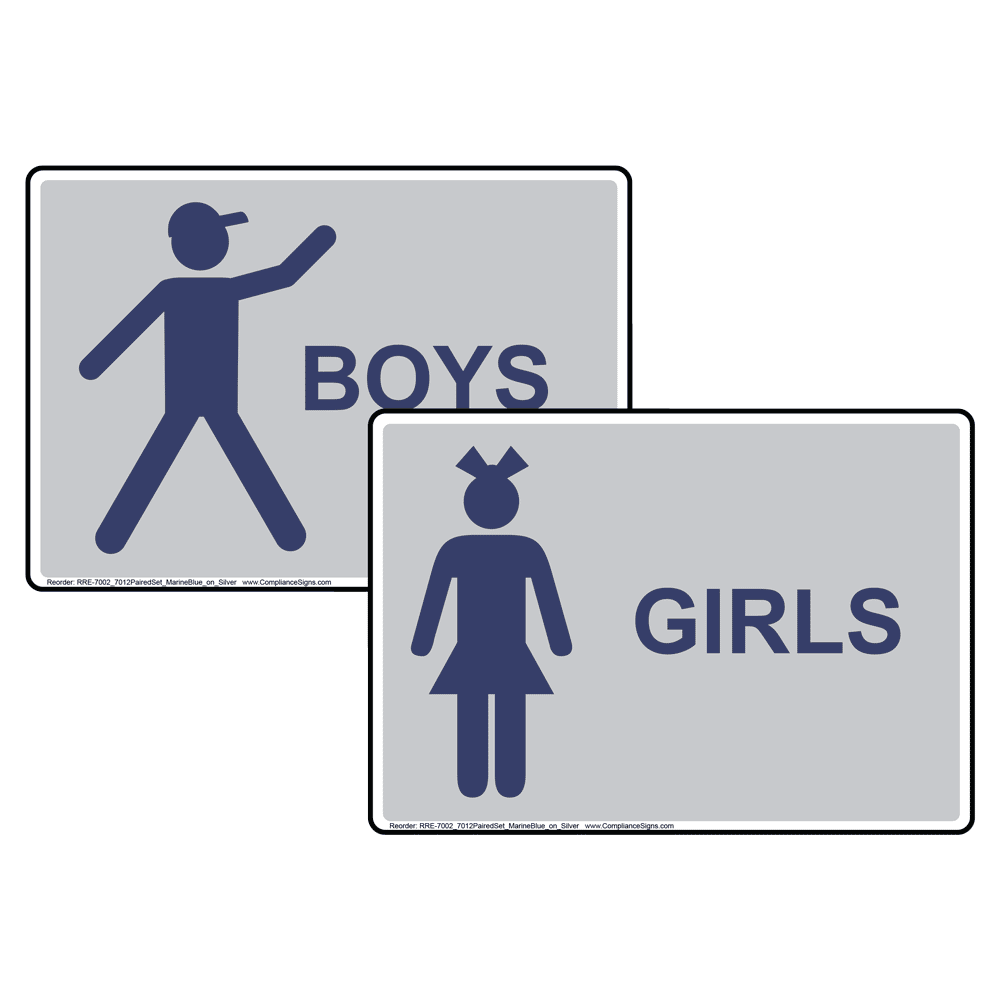 Girls Boys Set Sign RRE-7002-7012Pair-MRNBLUonSLVR Restrooms