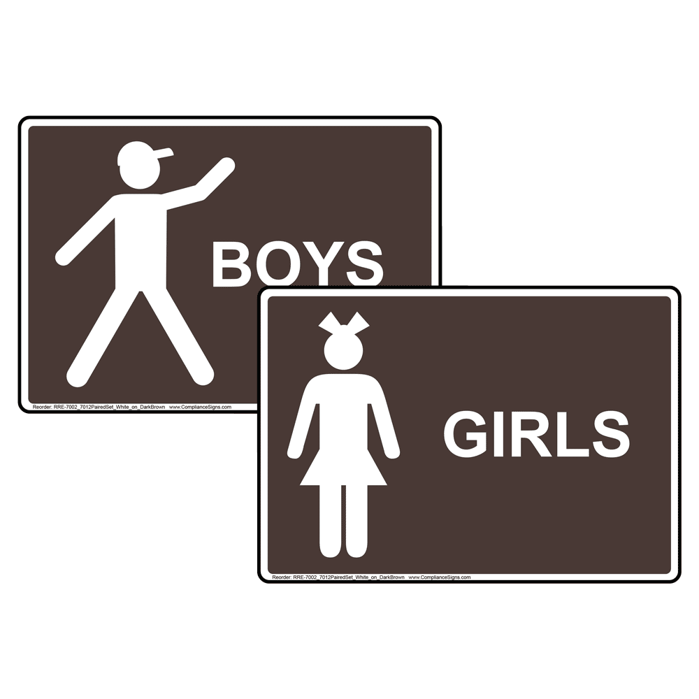 Girls Boys Set Sign RRE-7002-7012Pair-WHTonDKBN Restroom Paired Sets