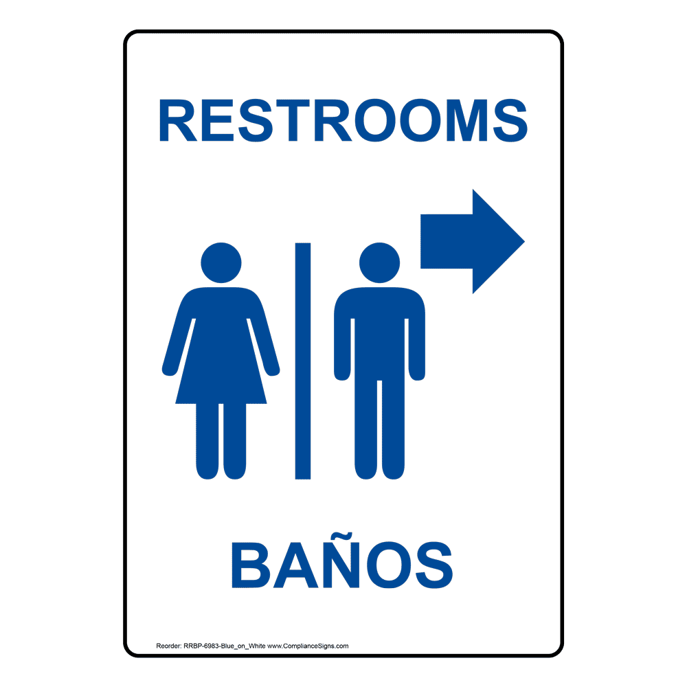 White Restrooms - Baños [Right Arrow] Sign With Symbol RRBP-6983-Blue ...