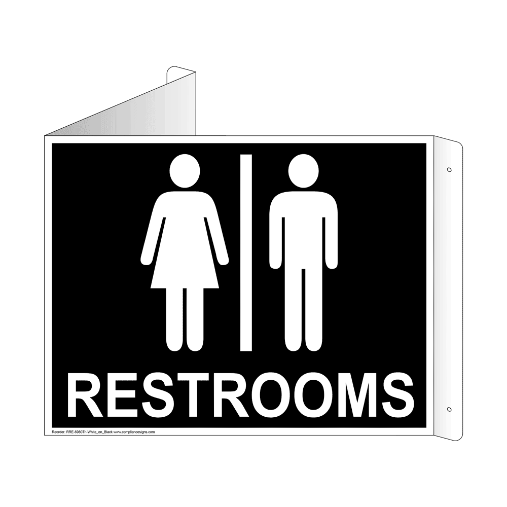 Restrooms White on Black Sign RRE-6980Tri-WHTonBLK Restrooms