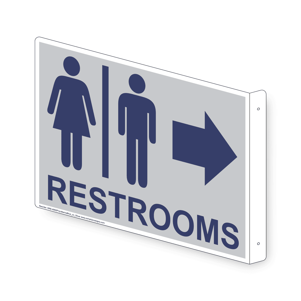 Restrooms With Symbol Right Sign RRE-6982Proj-MRNBLUonSLVR Restrooms