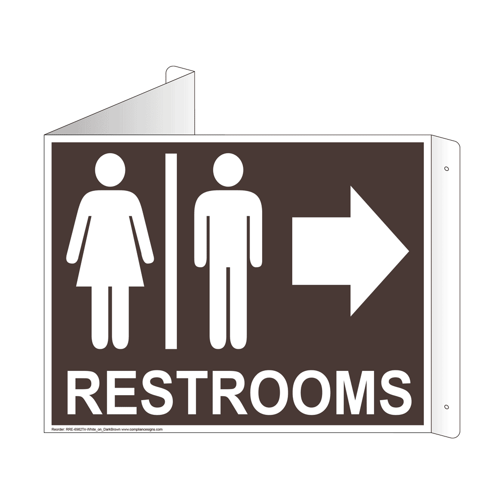 Restrooms With Symbol Right Sign RRE-6982Tri-WHTonDKBN Restrooms