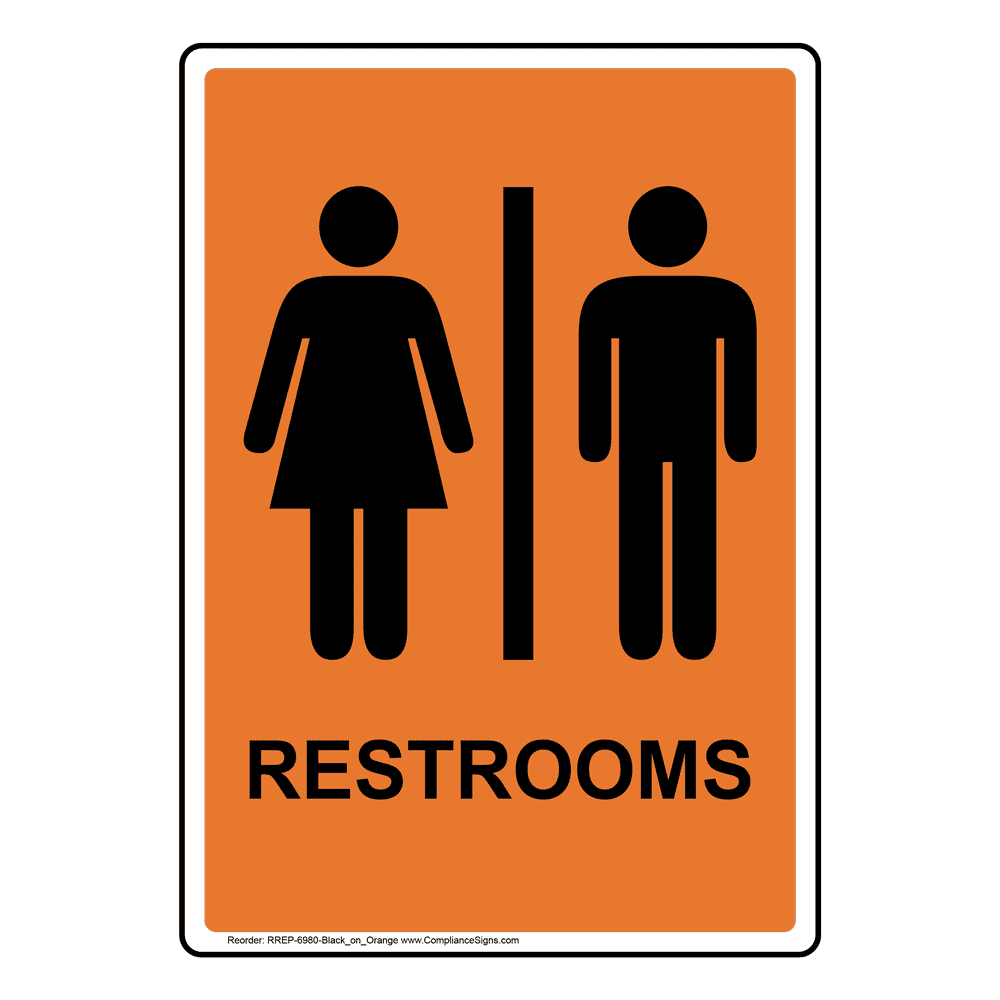 Portrait Orange Restrooms Sign With Symbol RREP-6980-Black_on_Orange