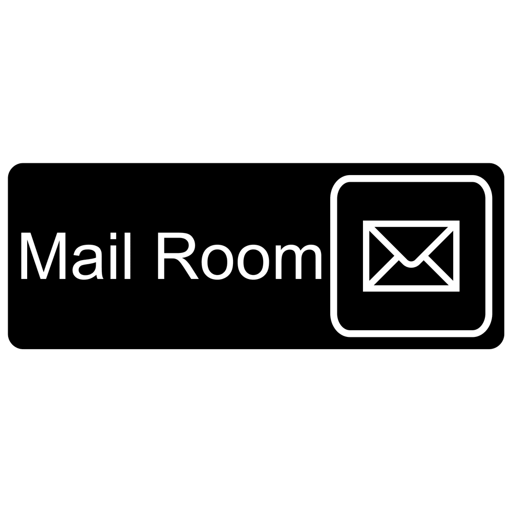 Mail Room White on Black Engraved Sign EGRE-415-SYM-WHTonBLK Room Name