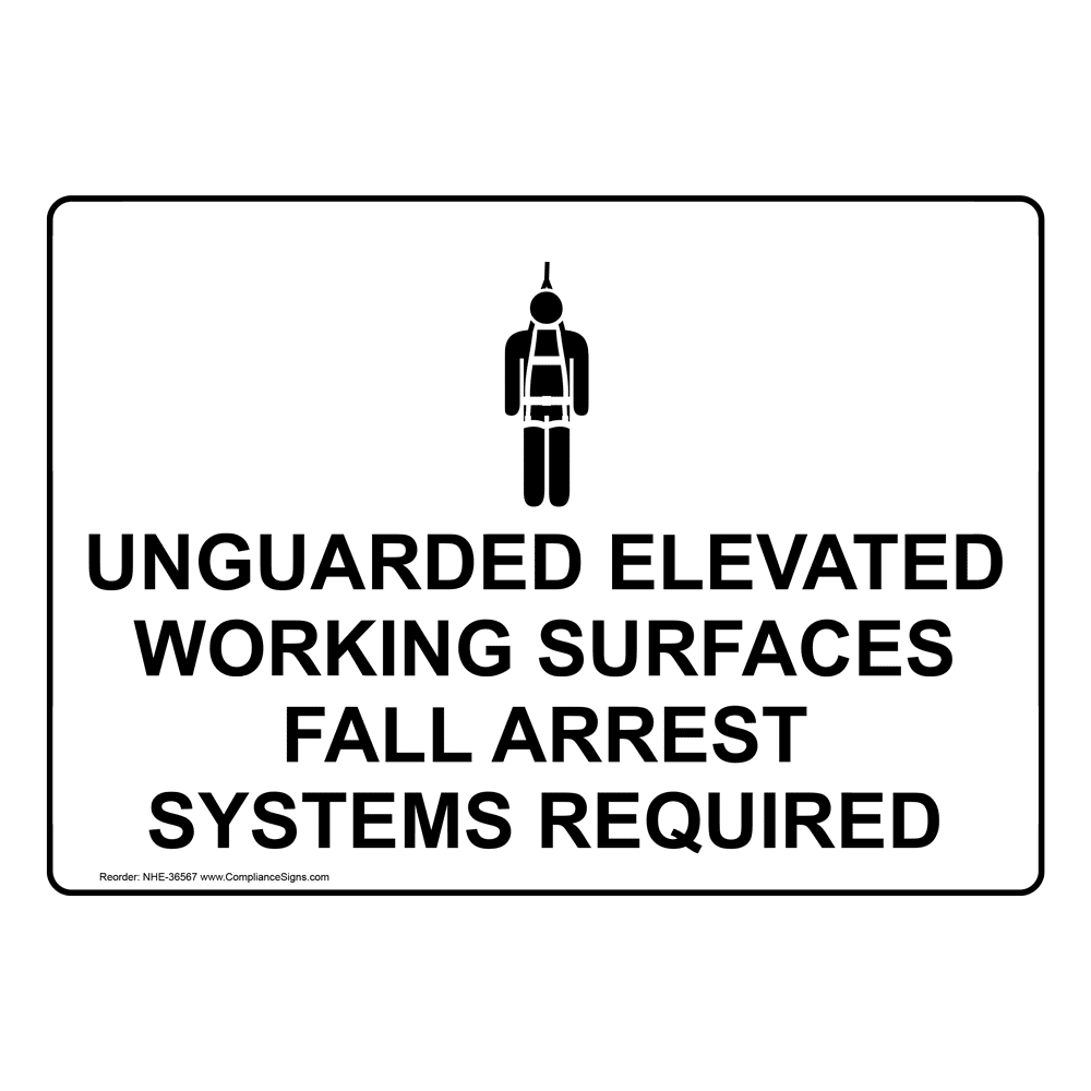 Unguarded Elevated Working Surfaces Sign With Symbol NHE-36567