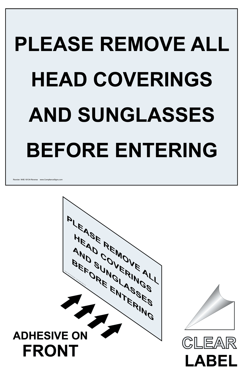 Please Remove Head Coverings And Sunglasses Label NHE-18134-Reverse