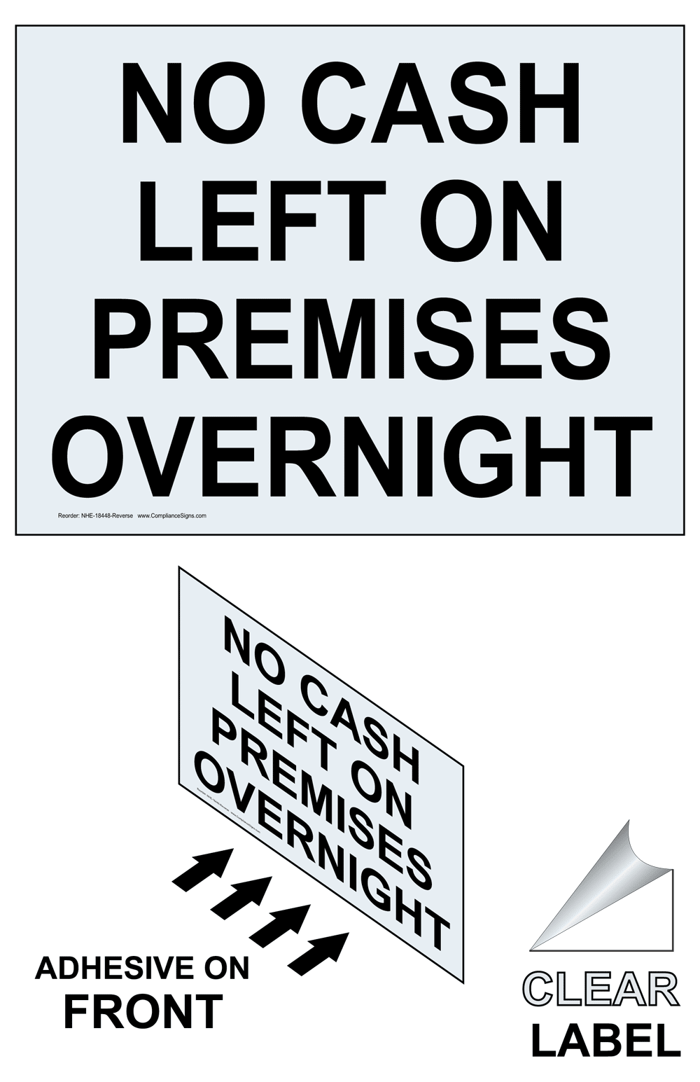 No Cash Left On Premises Overnight Label NHE-18448-Reverse