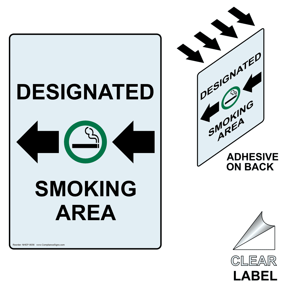 Portrait Designated Smoking Area Clear Label With Symbol NHEP-9056