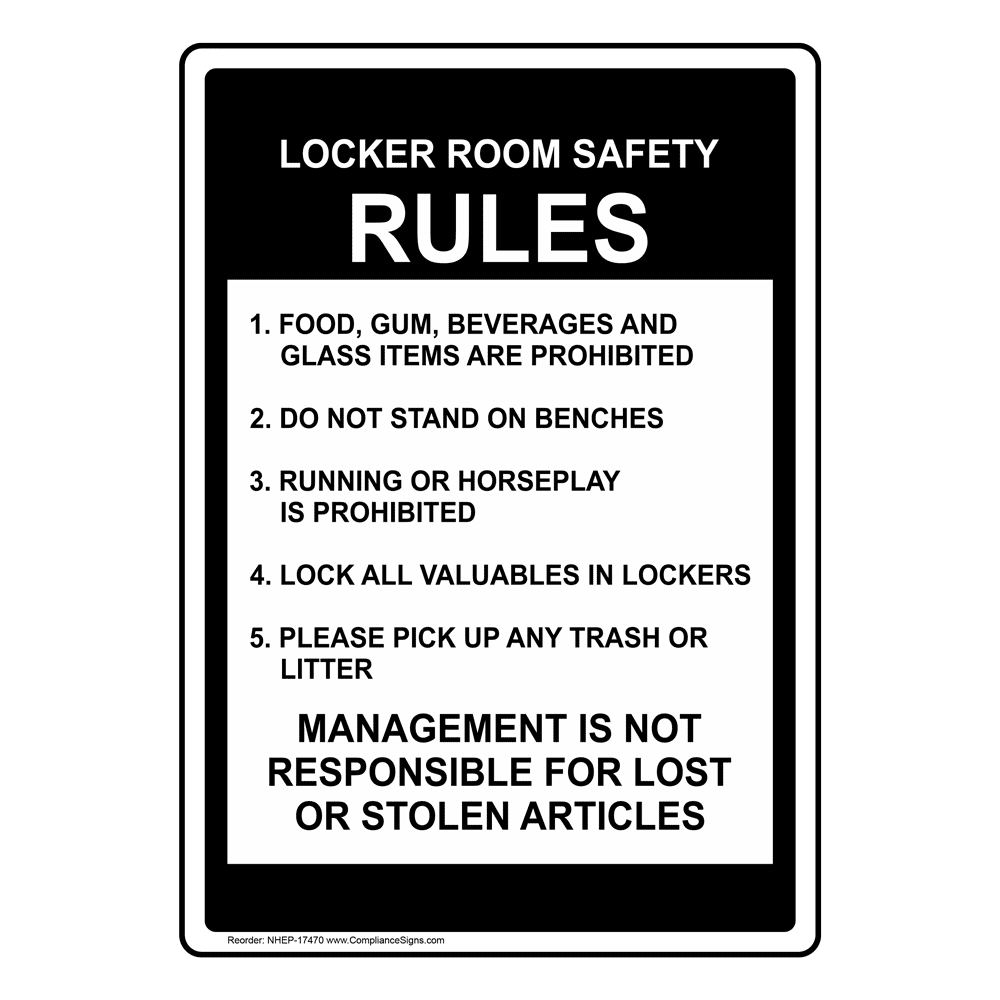 Locker Room Safety Rules Sign NHE 17470 Sports Fitness Locker Room Safety Rules Sign NHE 17470 Sports Fitness
