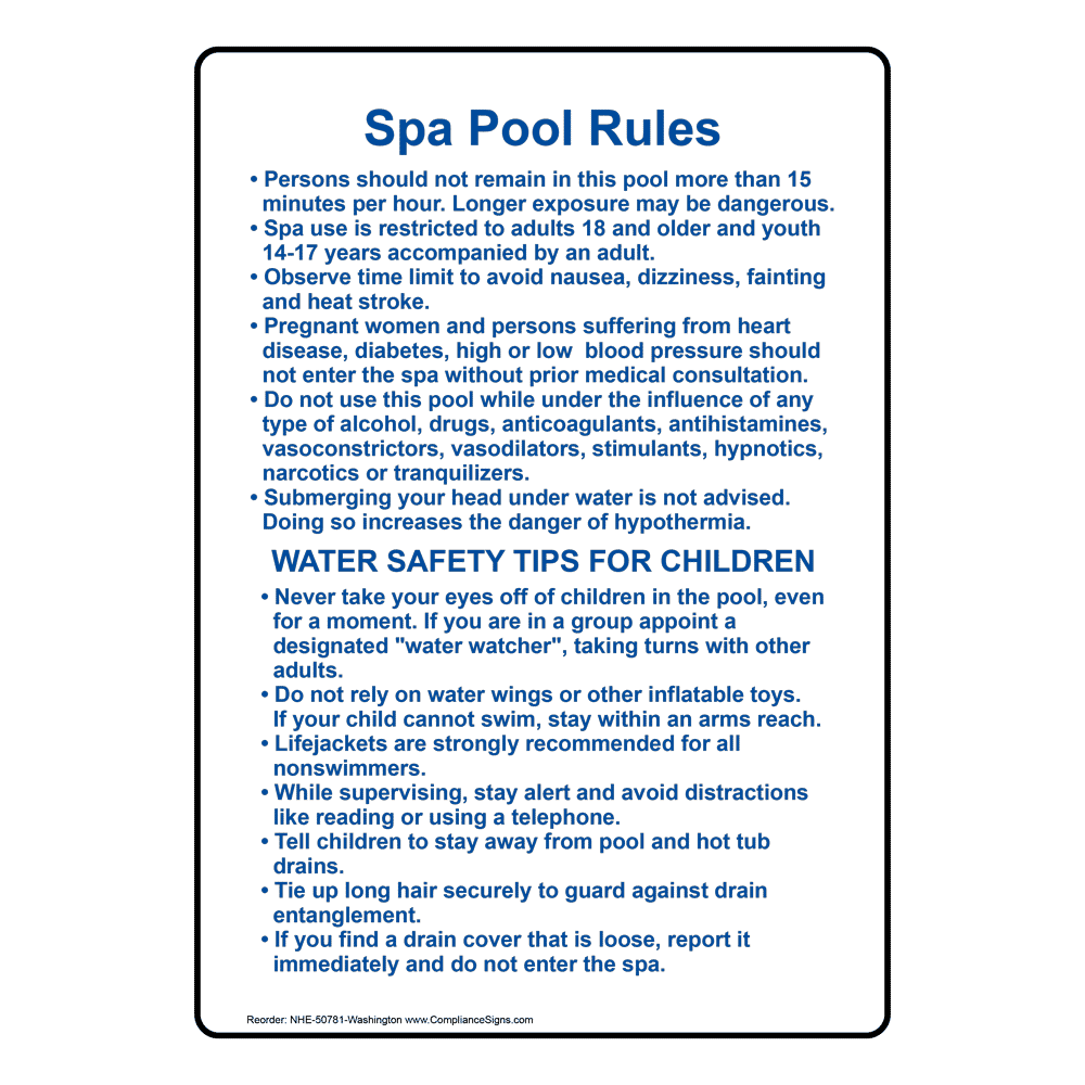 Washington DC Spa Pool Rules Sign NHE 50781 Washington Washington DC Spa Pool Rules Sign NHE 50781 Washington