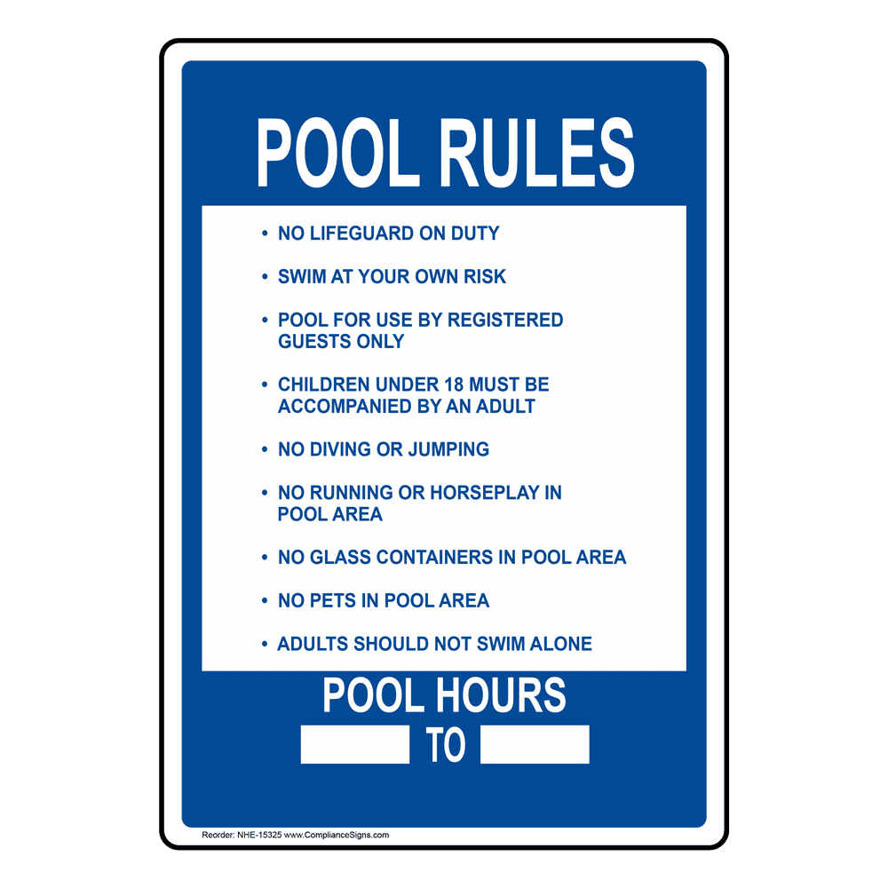 Pool Rules Sign NHE-15326 Swimming Pool / Spa Pool Rules Sign NHE-15326 Swimming Pool / Spa