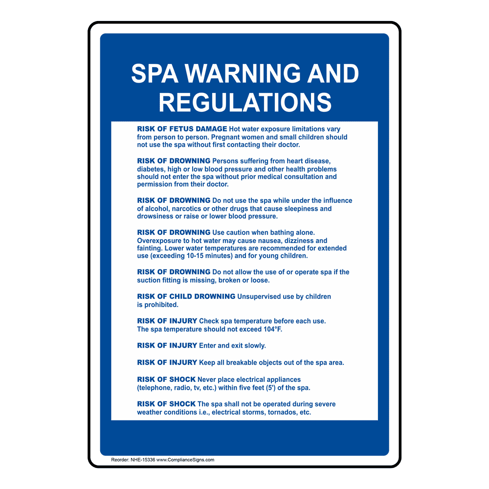 Spa Warning And Regulations Sign NHE 15336 Swimming Pool Spa Spa Warning And Regulations Sign NHE 15336 Swimming Pool Spa