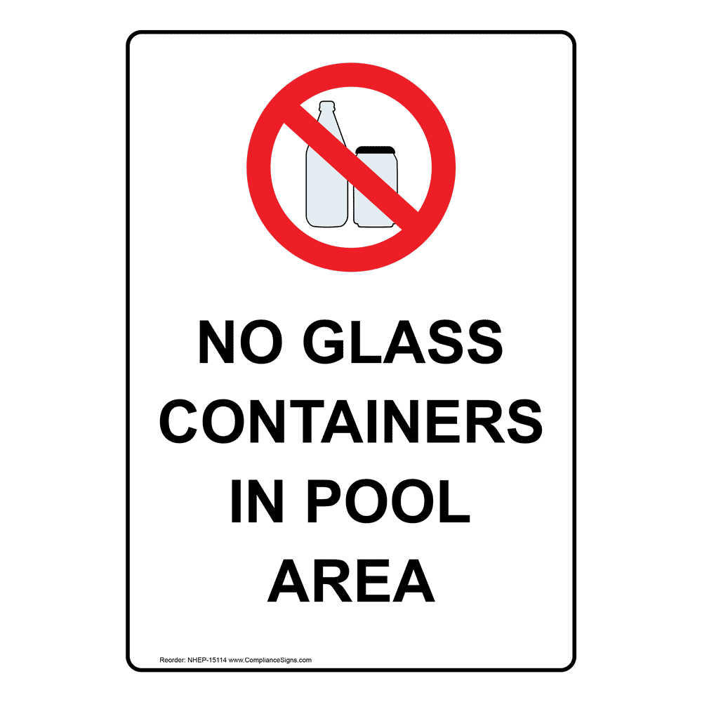 Portrait No Glass Containers In Pool Area Sign With Symbol NHEP-15114