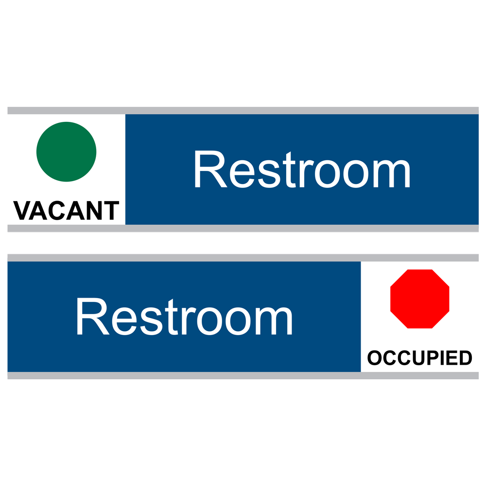 Restroom (Vacant/Occupied) Sliding Engraved Sign EGRE-545-SLIDE-WHTonBLU