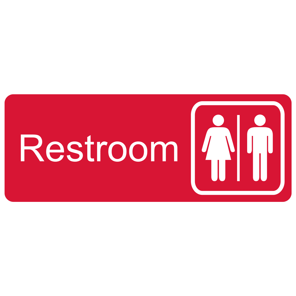 Restroom White on Red Engraved Sign EGRE-545-SYM-WHTonRed Restrooms