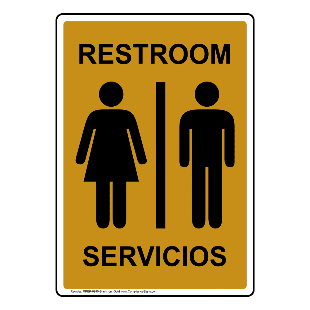 Gold Restroom - Servicio Sign With Symbol RRBP-6990-Black_on_Gold