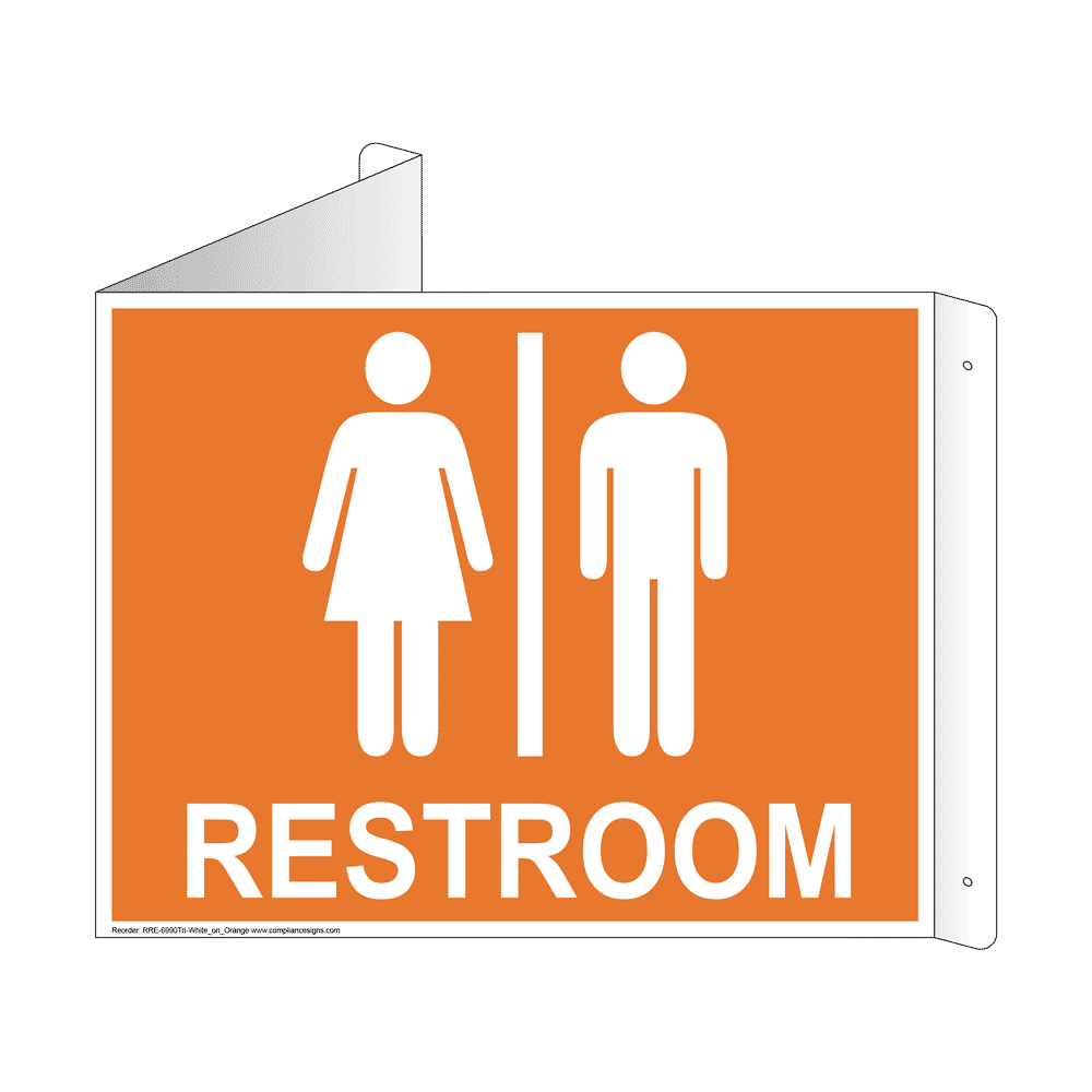 Restroom White on Orange Sign RRE-6990Tri-WHTonORNG Restrooms
