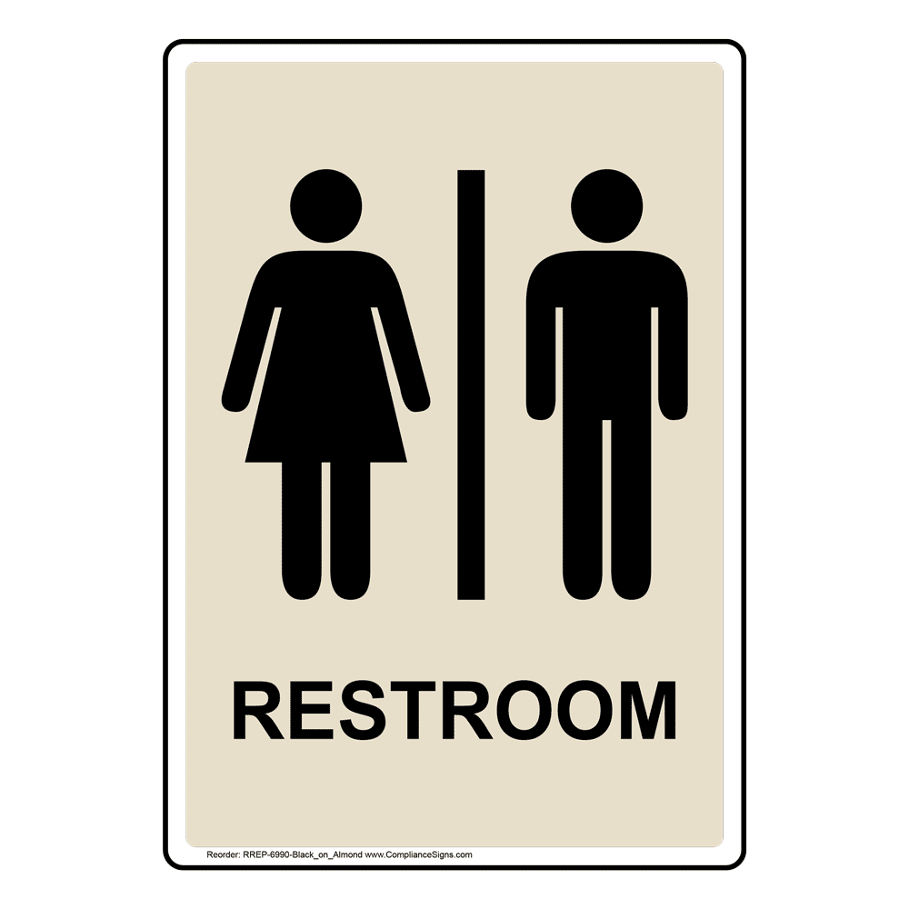 Portrait Almond Unisex Restroom Sign With Symbol Rrep 6990 Blackonalmond