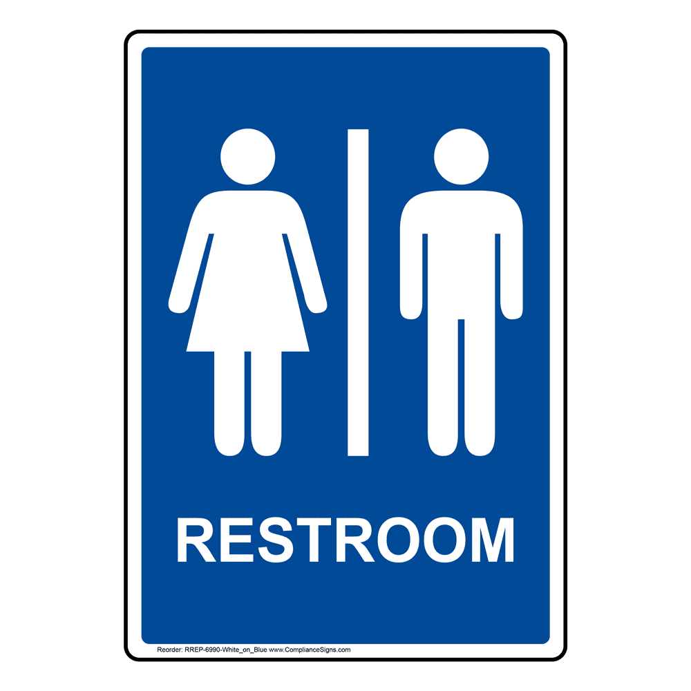 Portrait Blue Unisex Restroom Sign With Symbol Rrep 6990 Whiteonblue