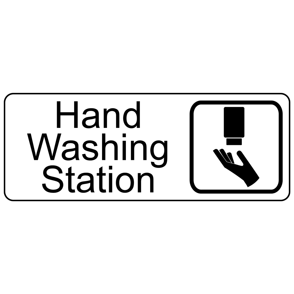 Hand Washing Station Engraved Sign EGRE-368-SYM-BLKonWHT Hand Washing