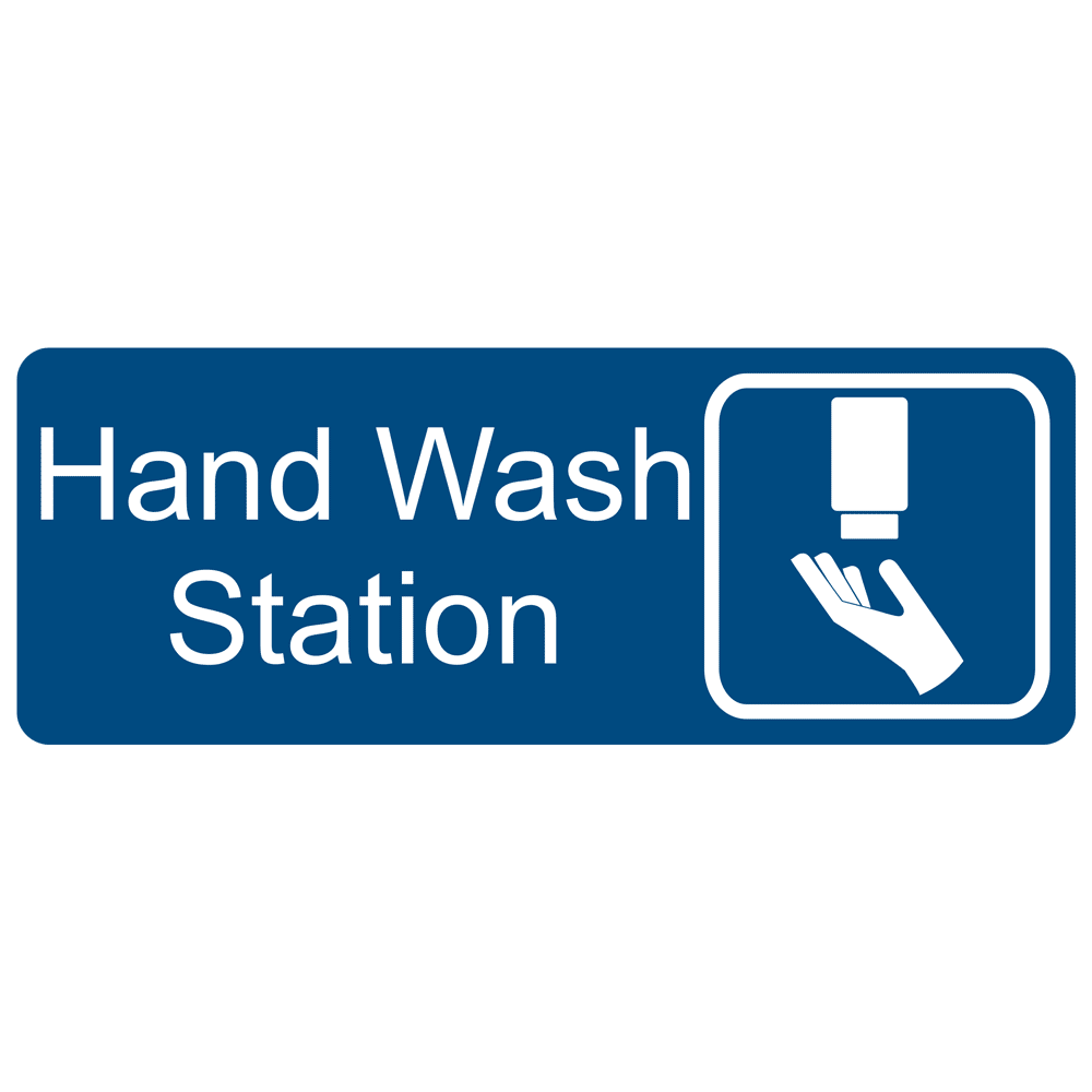 Hand Wash Station Engraved Sign EGRE-369-SYM-WHTonBLU Hand Washing