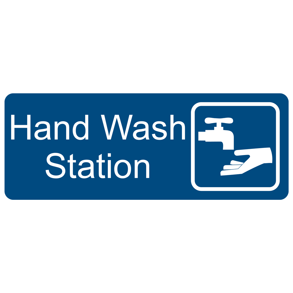 Hand Wash Station Engraved Sign EGRE-373-SYM-WHTonBLU Hand Washing