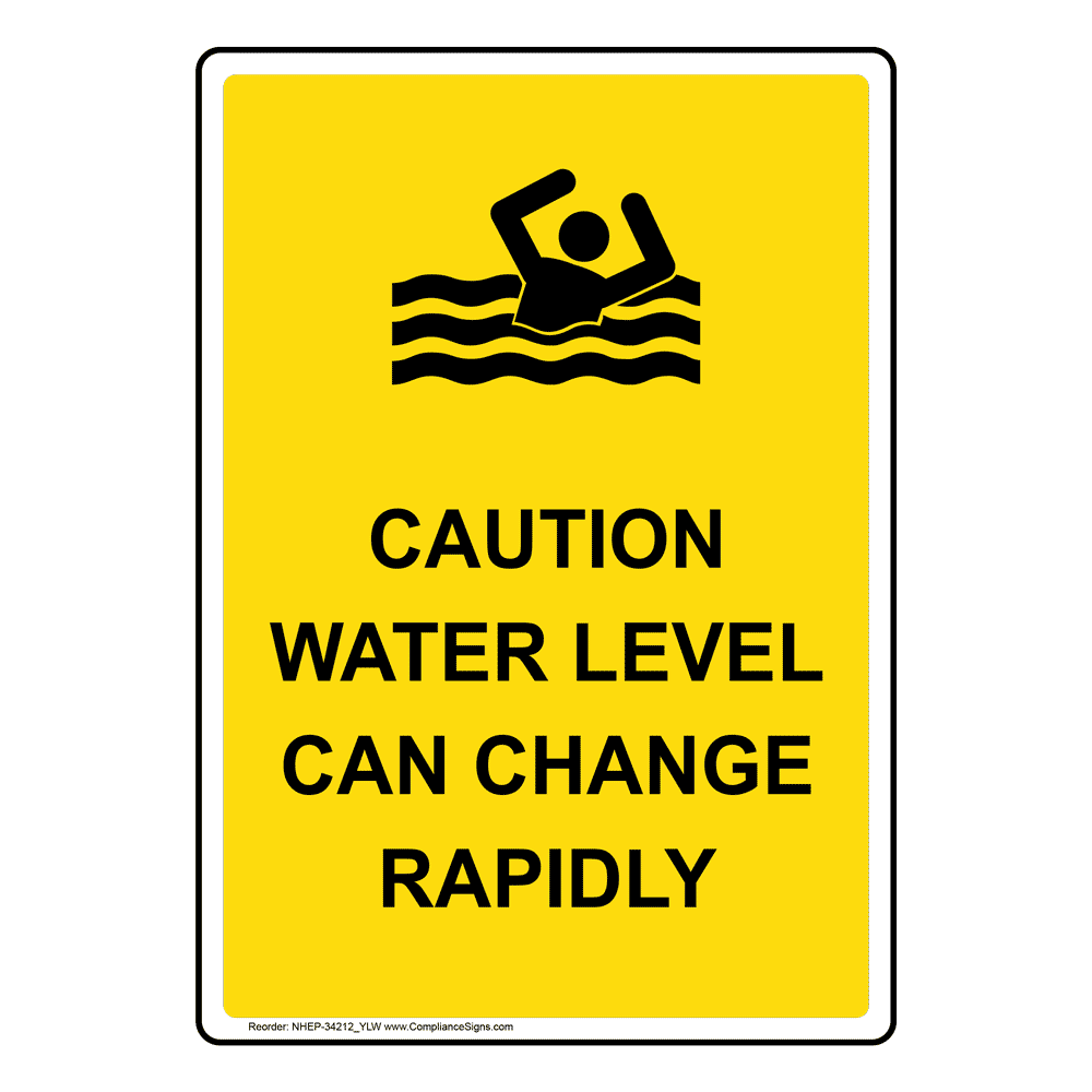 Portrait Caution Water Level Sign With Symbol NHEP-34212_YLW